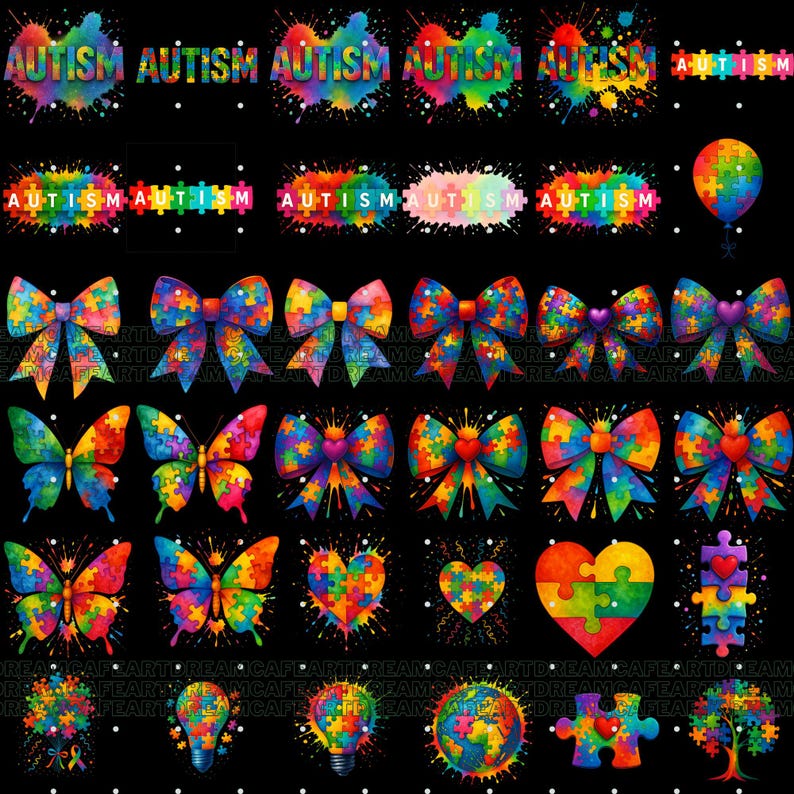40 PNG Set 2 Autism Awareness Clipart Bundle, Supportive Illustrations ...