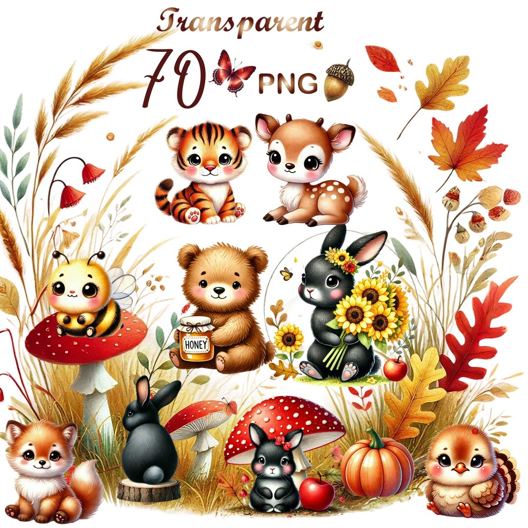 Woodland Animals Clipart Bundle 70 Pngs – Fall Baby Animals Collection ...