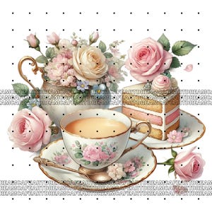 50 PNG Pastel Vintage Floral Tea Time Clipart Bundle, Spring Tea Party ...