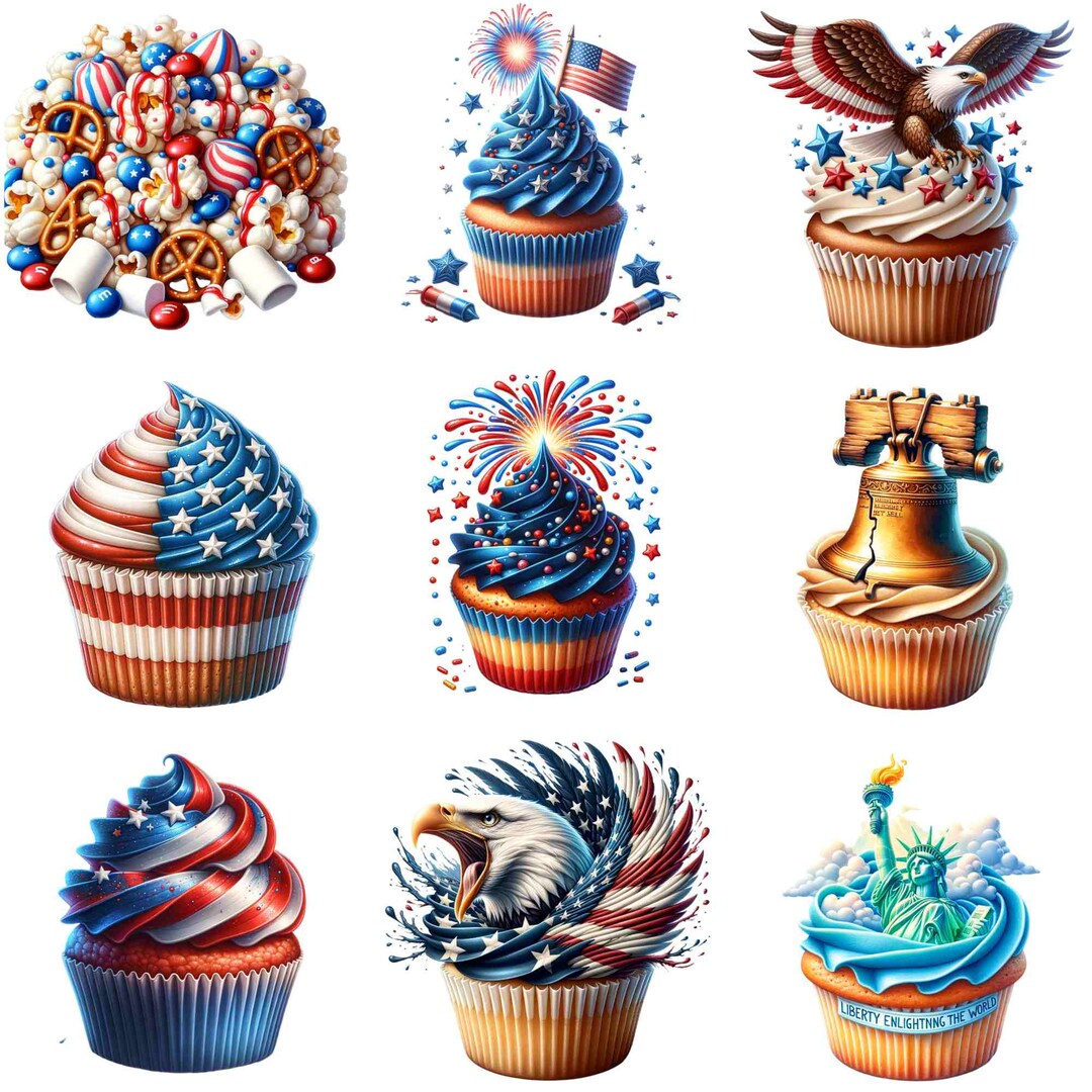 25 Jpgs, 4th of July Cupcakes Clipart,4th of July Desserts,cute 4th of ...