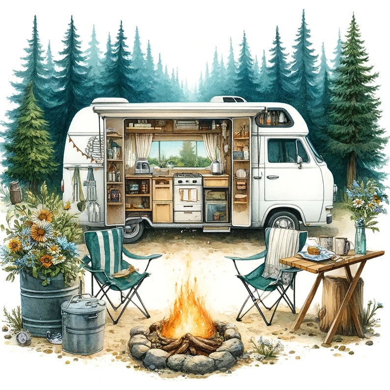 12 PNG/JPG, Cute Caravan Clipart,printable Image,junk Journal,camping ...