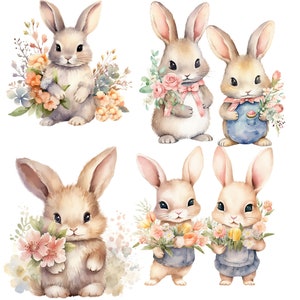 20 Bunnies With Flower Clipart Jpgs, Commercial Use,digital Download ...