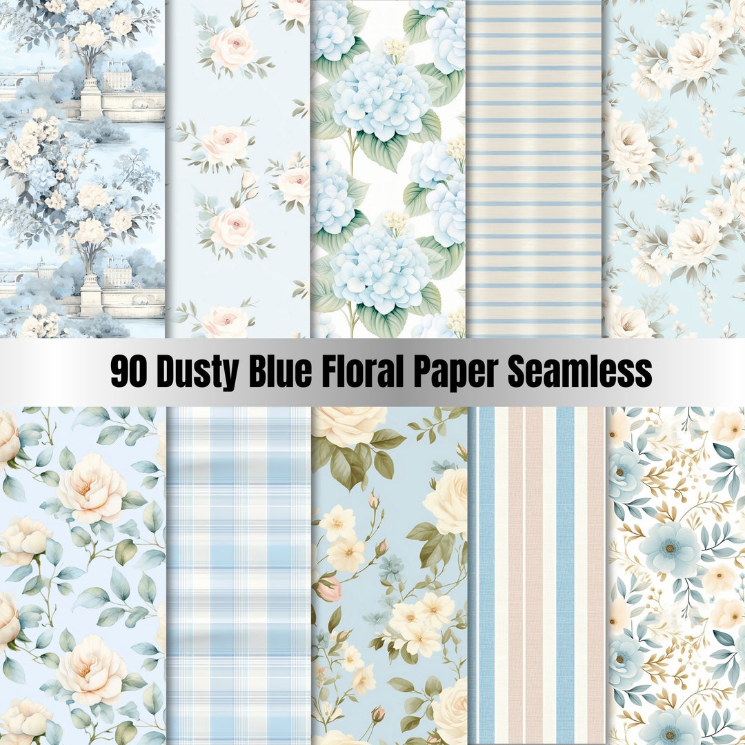 Seamless Dusty Blue Floral Digital Paper,seamless Shabby Chic Printable ...