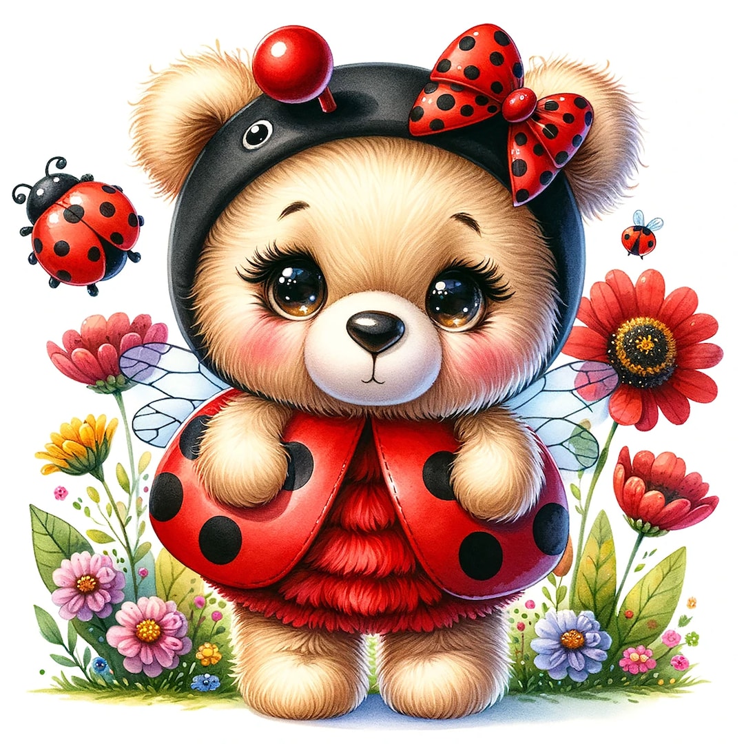 25 JPG Watercolor Ladybug Teddy Bear Clipart Bundle, Teddy Bear Clipart ...