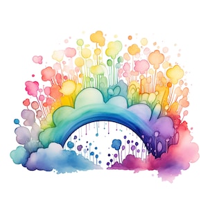 17 Watercolor Pastel Rainbow Clipart Bundle, Jpgs,sun,clouds, Rainbow ...