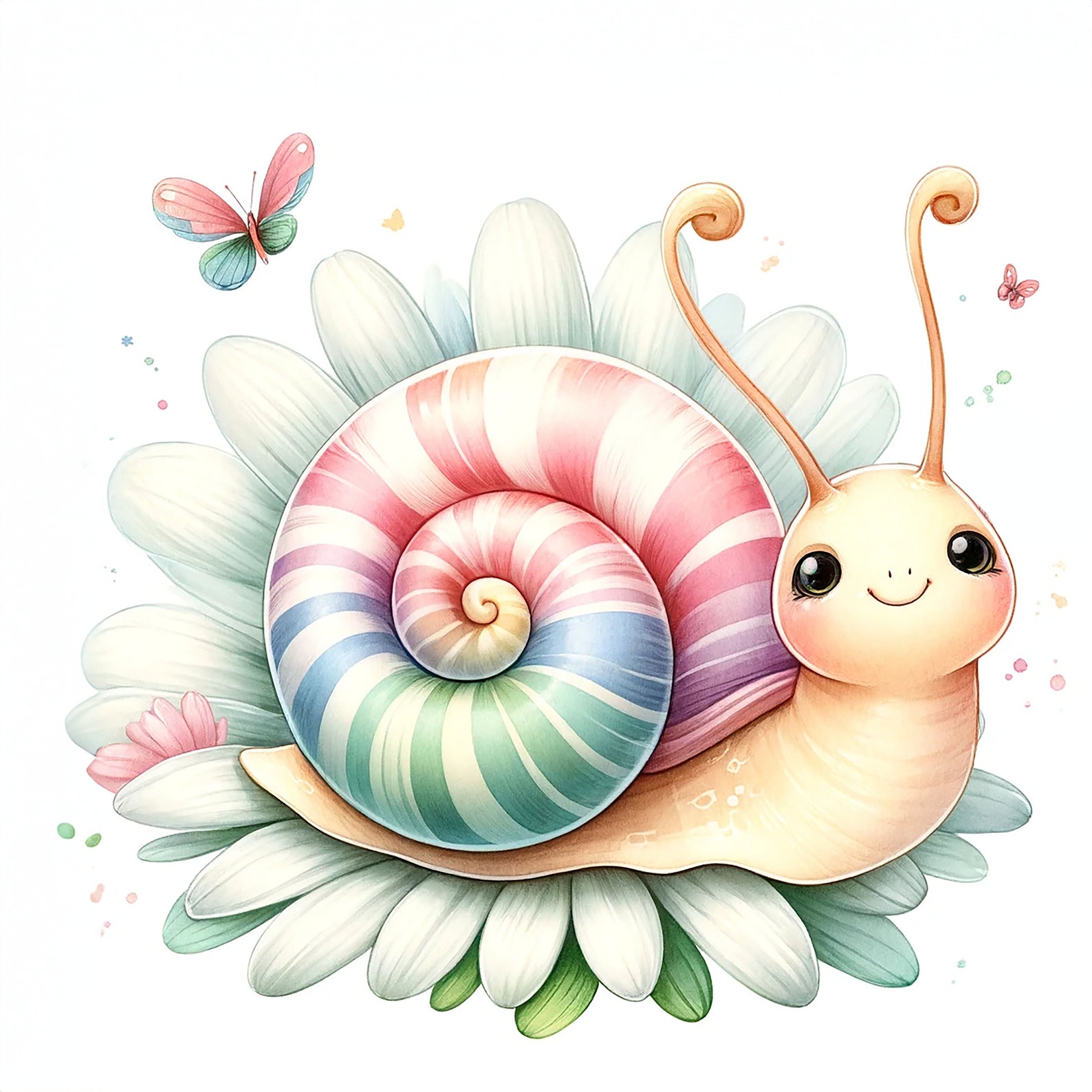 20 PNG, Pastel Watercolor Snail Clipart Bundle, Cute Snail Clipart ...