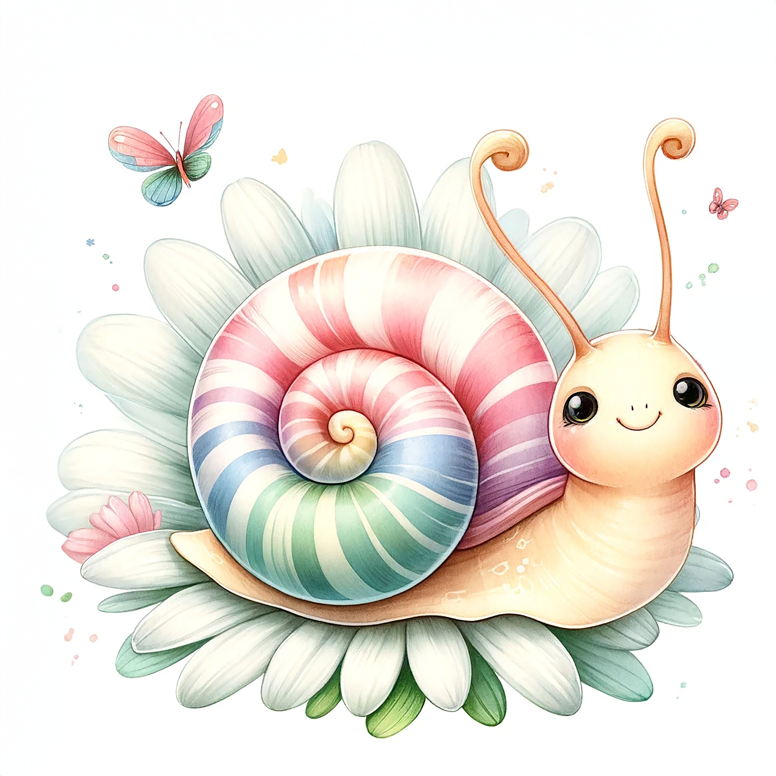 20 PNG, Pastel Watercolor Snail Clipart Bundle, Cute Snail Clipart ...