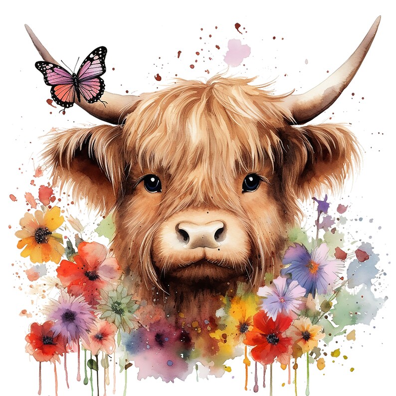 13 Spring Floral Highland Cow Bundle PNG, Highland Cow Clipart PNG ...