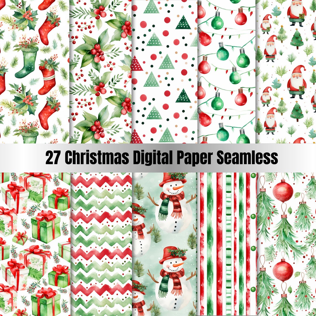 27 Watercolor Christmas Digital Paper: Seamless Floral Textures (JPG ...