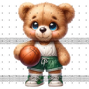 35 PNG, Watercolor Basketball Teddy Bear Clipart Bundle, Teddy Bear ...