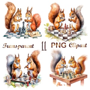 11 Watercolor Squirrel Chess Player Clipart,png,squirrel Clipart ...