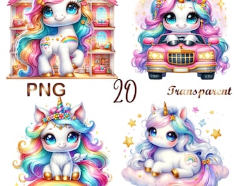 PNG, Baby Unicorn Watercolor Clipart, Unicorn Сlip Art, Cute Unicorn ...
