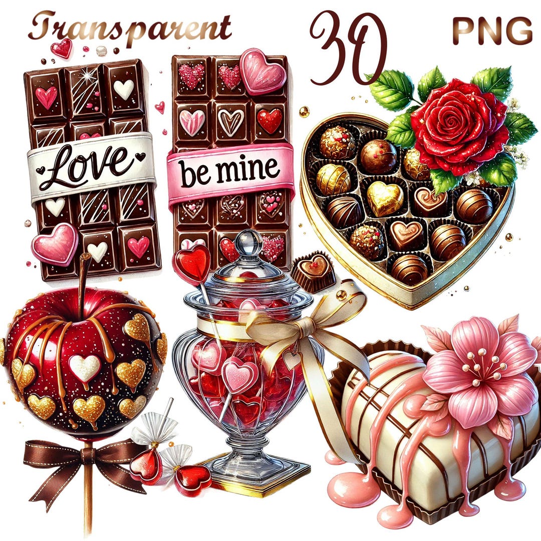 30 PNG Set 2 Sweet Chocolates Valentine's Day Clipart Bundle, Valentine ...