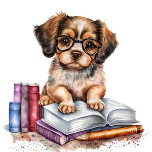 10 Dog and Books, Books Clipart, Jpgs, Commercial Use,digital Paper ...