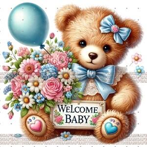 36 PNG Set 2 Welcome Teddy Bear Clipart Bundle,baby Teddies Newborns ...