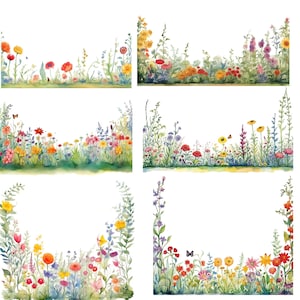 30 Watercolor Spring Border Clipart, Spring Border Art, Wildflowers ...