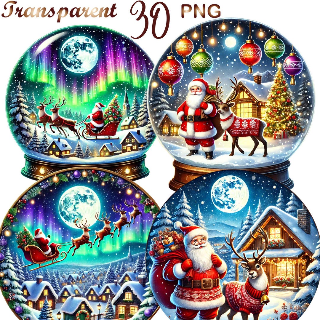 30 PNG Christmas Villages Clipart Bundle, Set 5, Round Winter Scene ...