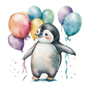 12 Penguin With Baloons Clipart, Penguin Clipart,cute Penguins, Jpgs ...