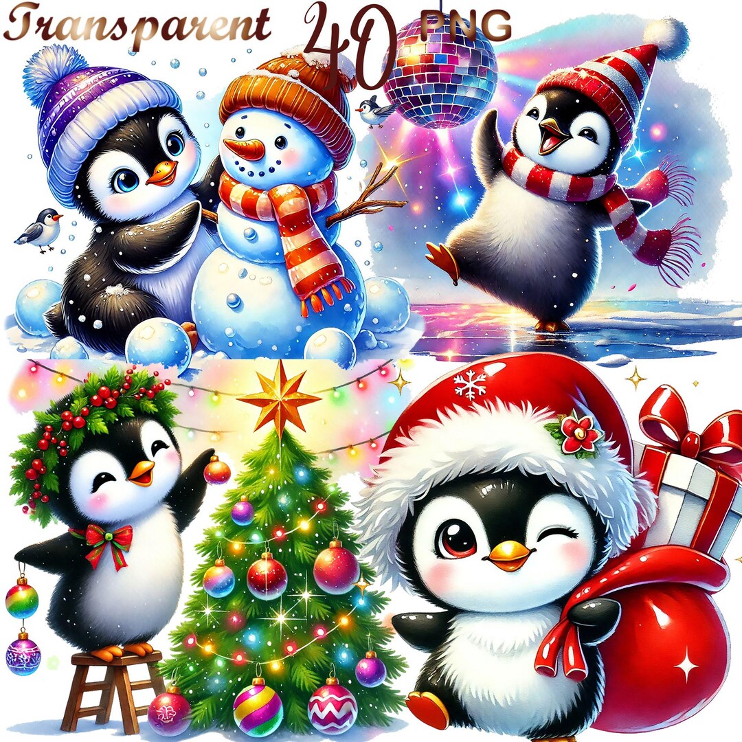 40 Png, Christmas Penguins Clipart Bundle, X-mas Clipart, Holiday ...
