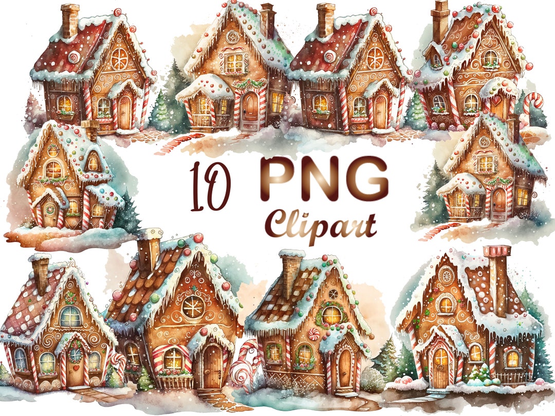 10 PNG, Watercolor Gingerbread House Clipart,christmas Png, Christmas ...