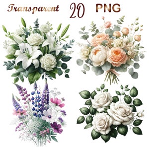 20 Wedding Clipart, Watercolor Floral Clipart, Floral Clipart, Spring ...