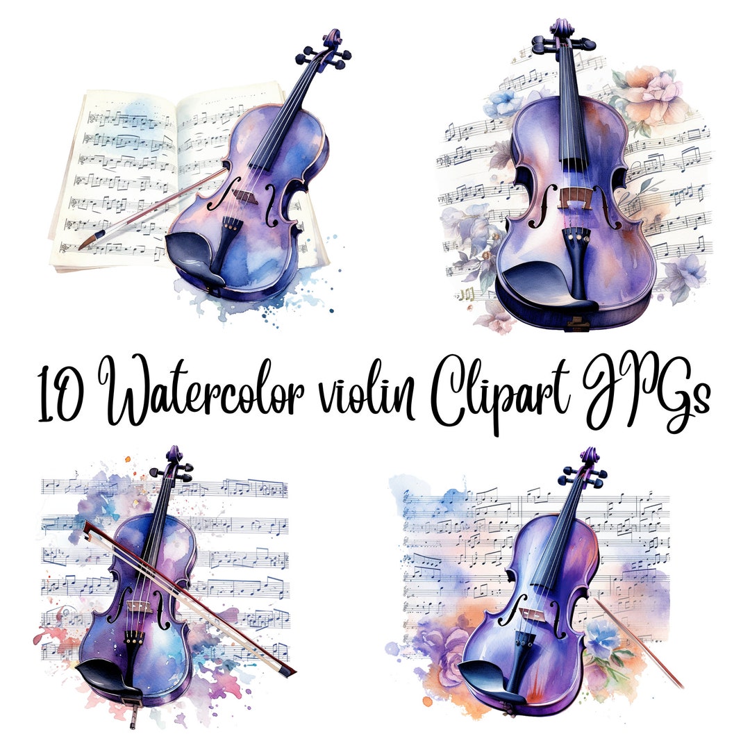 10 Watercolor Violin Clipart Jpgs, Digital Planner, Violin Clipart ...