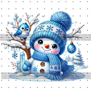 29 PNG Christmas Blue Snowman Bundle Clipart, Festive Snowmen Graphics ...