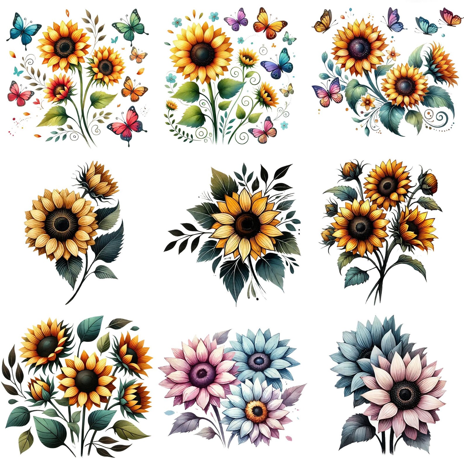 35 PNG, Stylized Sunflowers Clipart Bundle, Nursery Decor,sunflowers ...