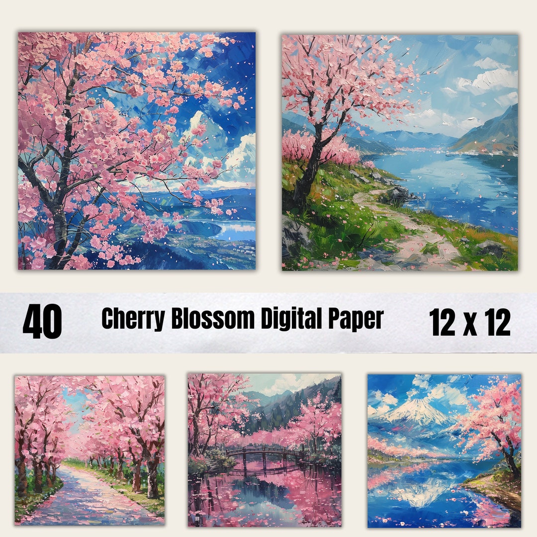 40 Cherry Blossom Digital Paper Set, Spring Flowers Junk Journal Paper ...