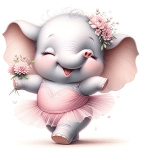 9 PNG/JPG, Watercolor Ballerina Elephant Clipart, Ballet Elephant in ...