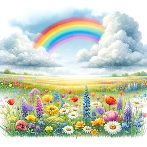 15 Watercolor Wildflowers Rainbow Digital Paper Set, Spring Flowers ...