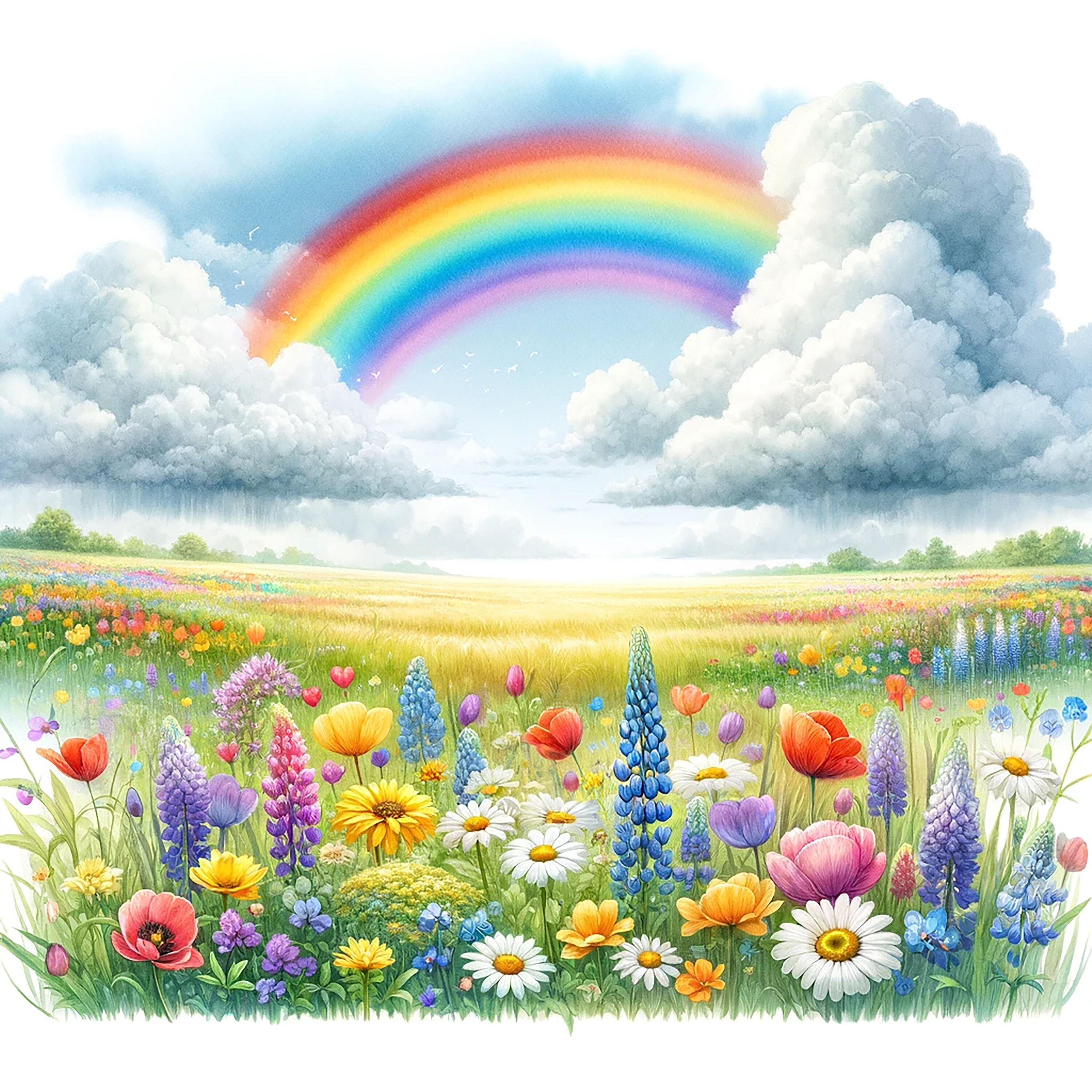 15 Watercolor Wildflowers Rainbow Digital Paper Set, Spring Flowers ...