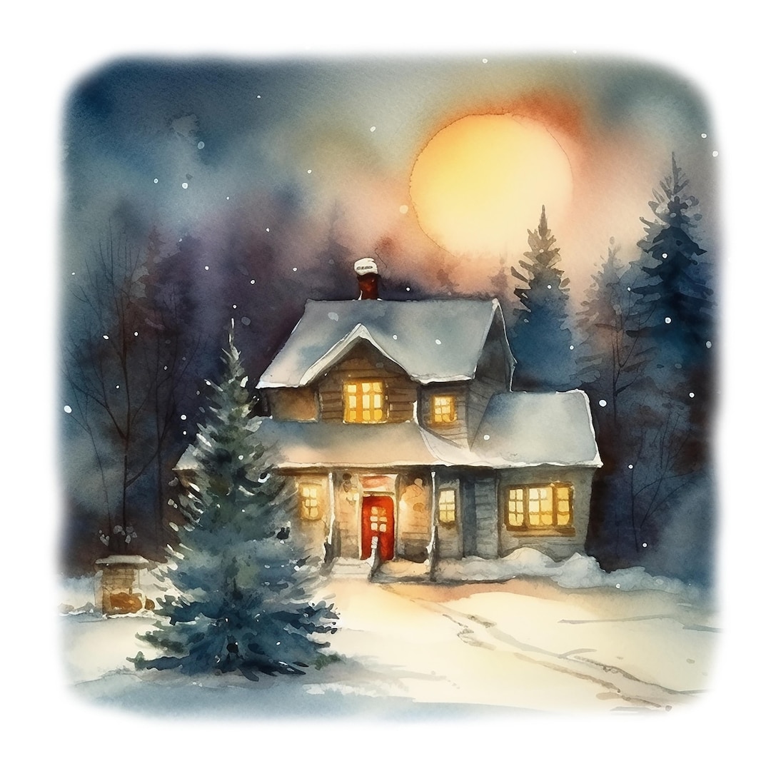 10 Watercolor Christmas Night Clipart, Jpgs, Commercial Use, Digital ...