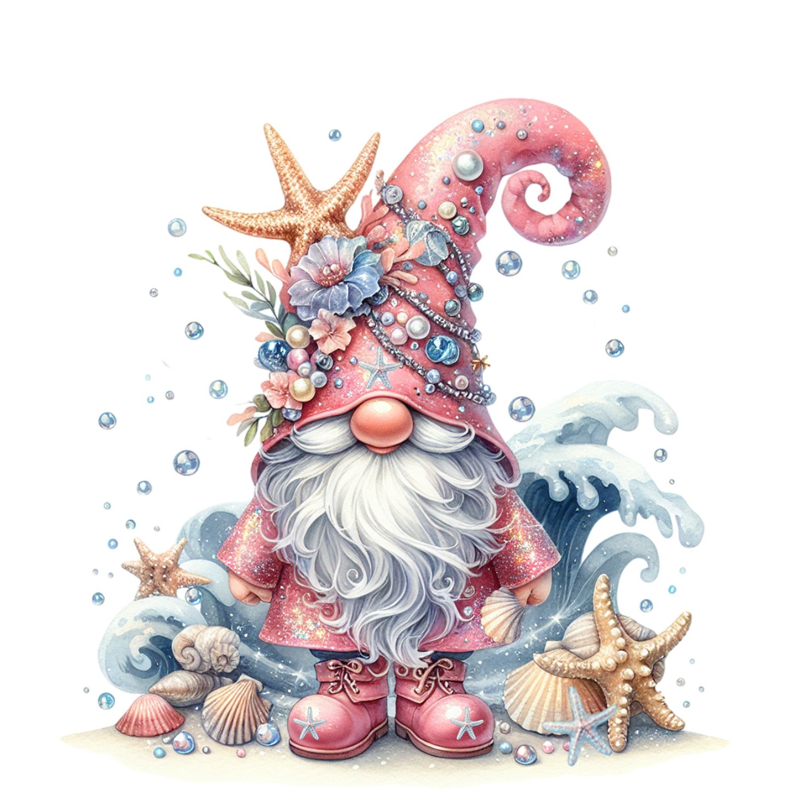 14 PNG, Beach Gnome Clipart Bundle, Cute Beach Gnome, Summer Watercolor ...