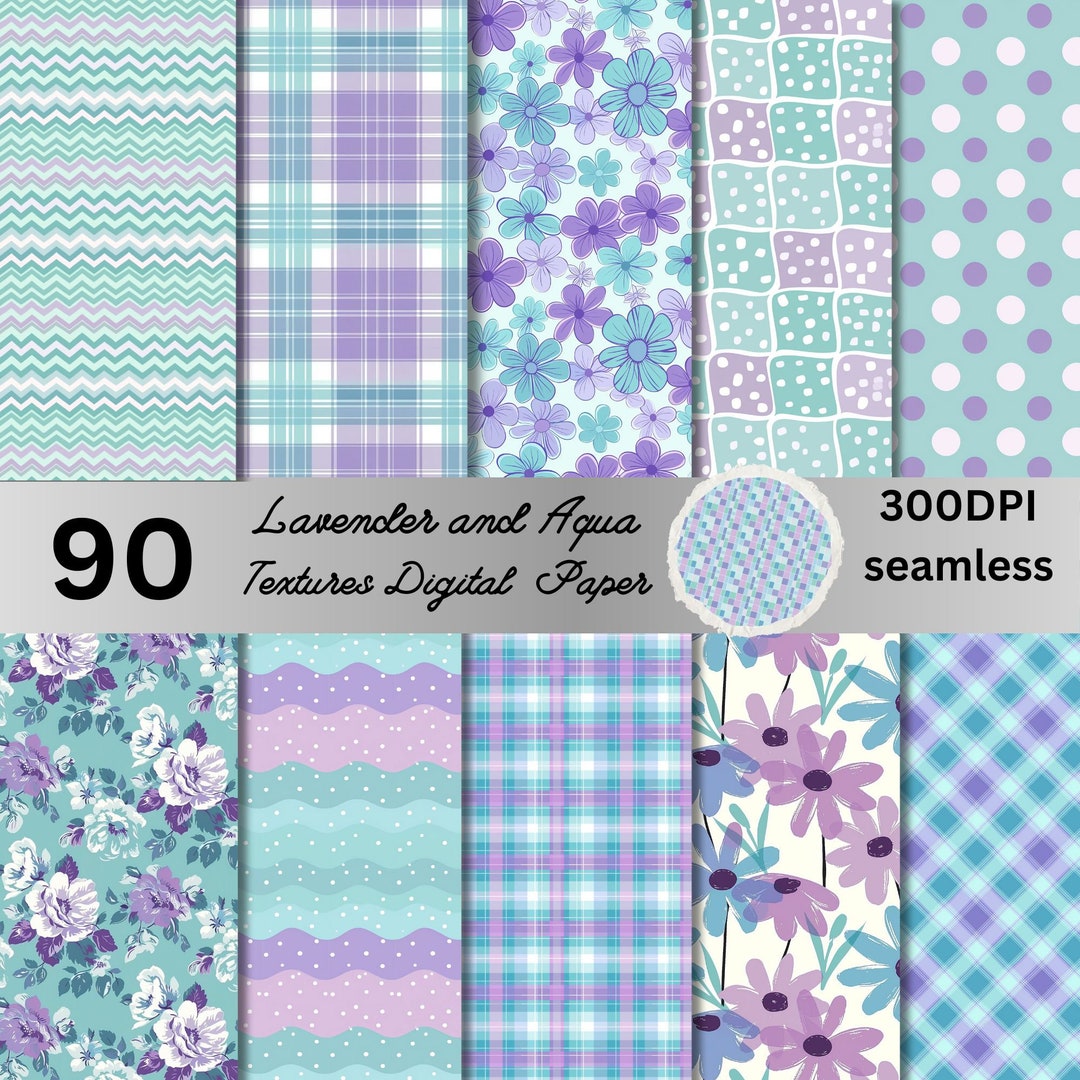 Lavender & Aqua Digital Paper, 90 Flower Digital Paper,seamless ...