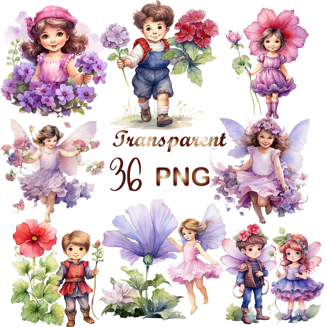 36 Fairy Floral Watercolor Clipart Bundle PNG, Floral Botanical, Flower ...