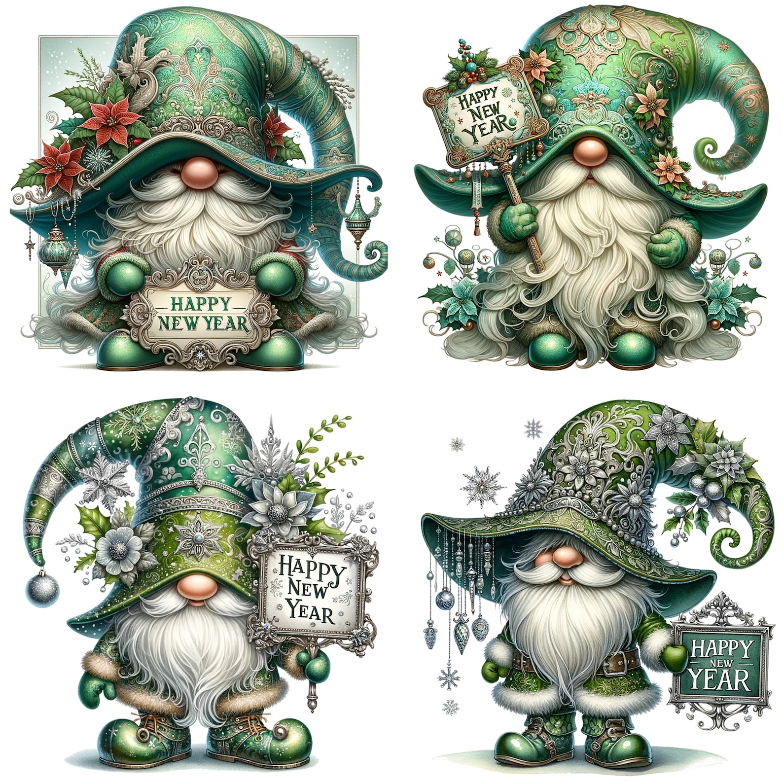 21 Happy New Year Gnomes Clipart Bundle PNG, Christmas Gnomes Clipart ...