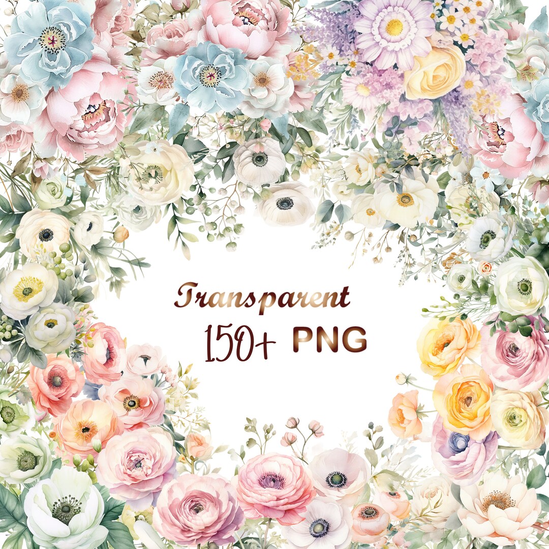 150+ PNG Pastel Wedding Flowers Clipart Bundle, Floral Clipart,floral ...