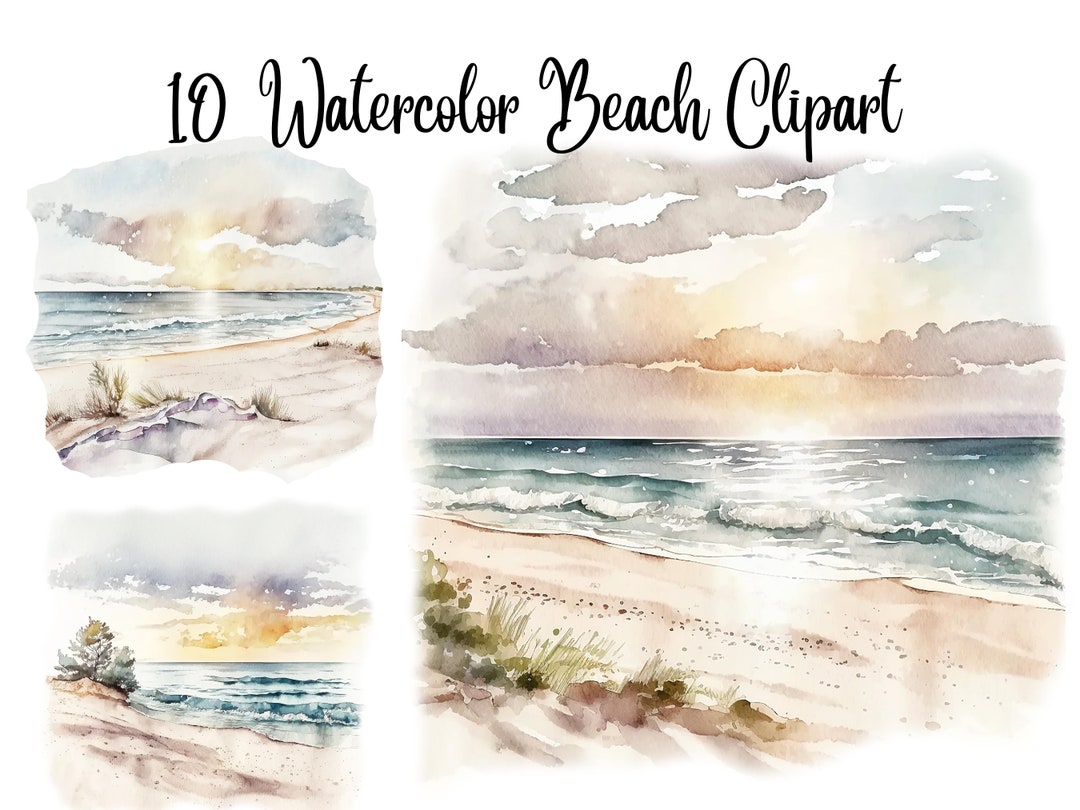 10 Beach Views Watercolor Clipart, High Quality Jpgs,commercial Use ...