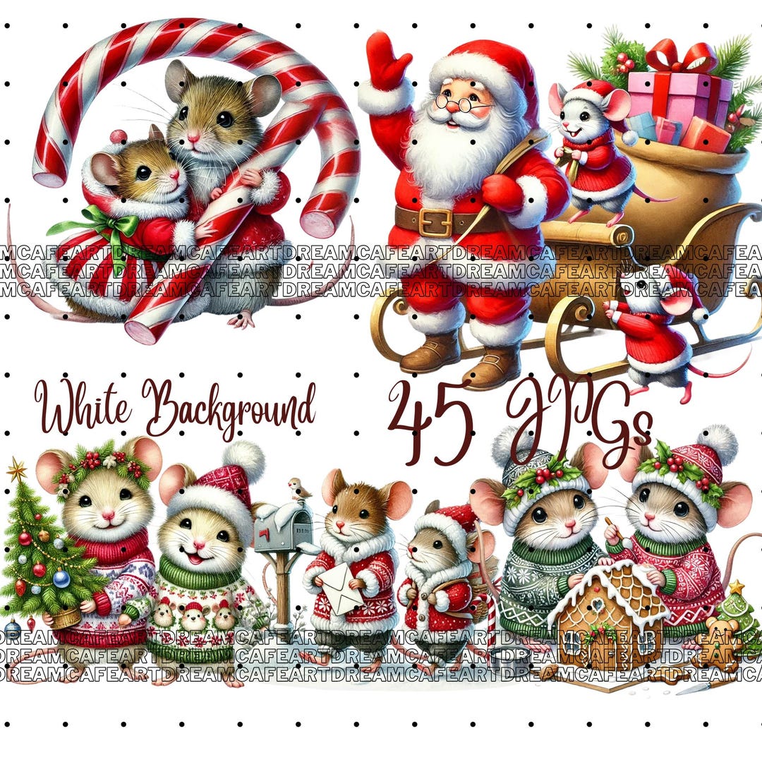 45 Jpgs, Christmas Mouse Clipart, High Quality, Digital Download, Card ...