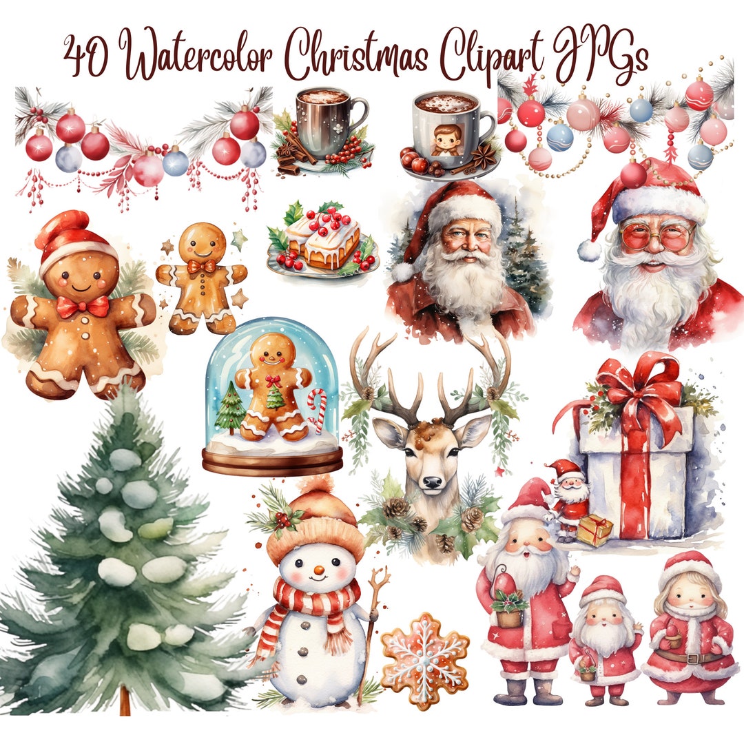 40 Watercolor Christmas Clipart Bundle - Watercolor Jpgs High Quality ...