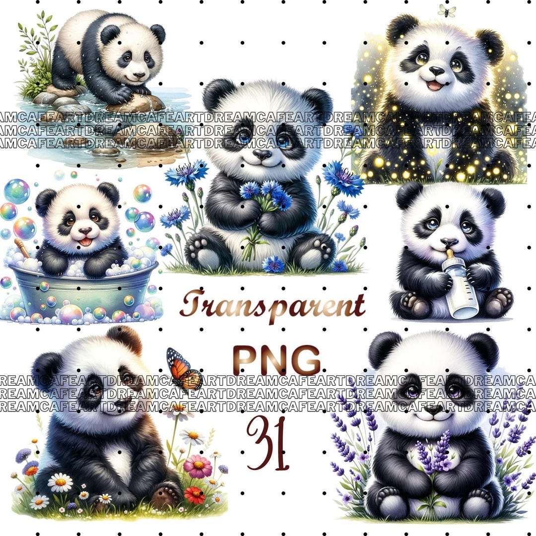 31 PNG, Cute Panda Clipart, Adorable Panda Clipart Bundle, Panda Pack ...