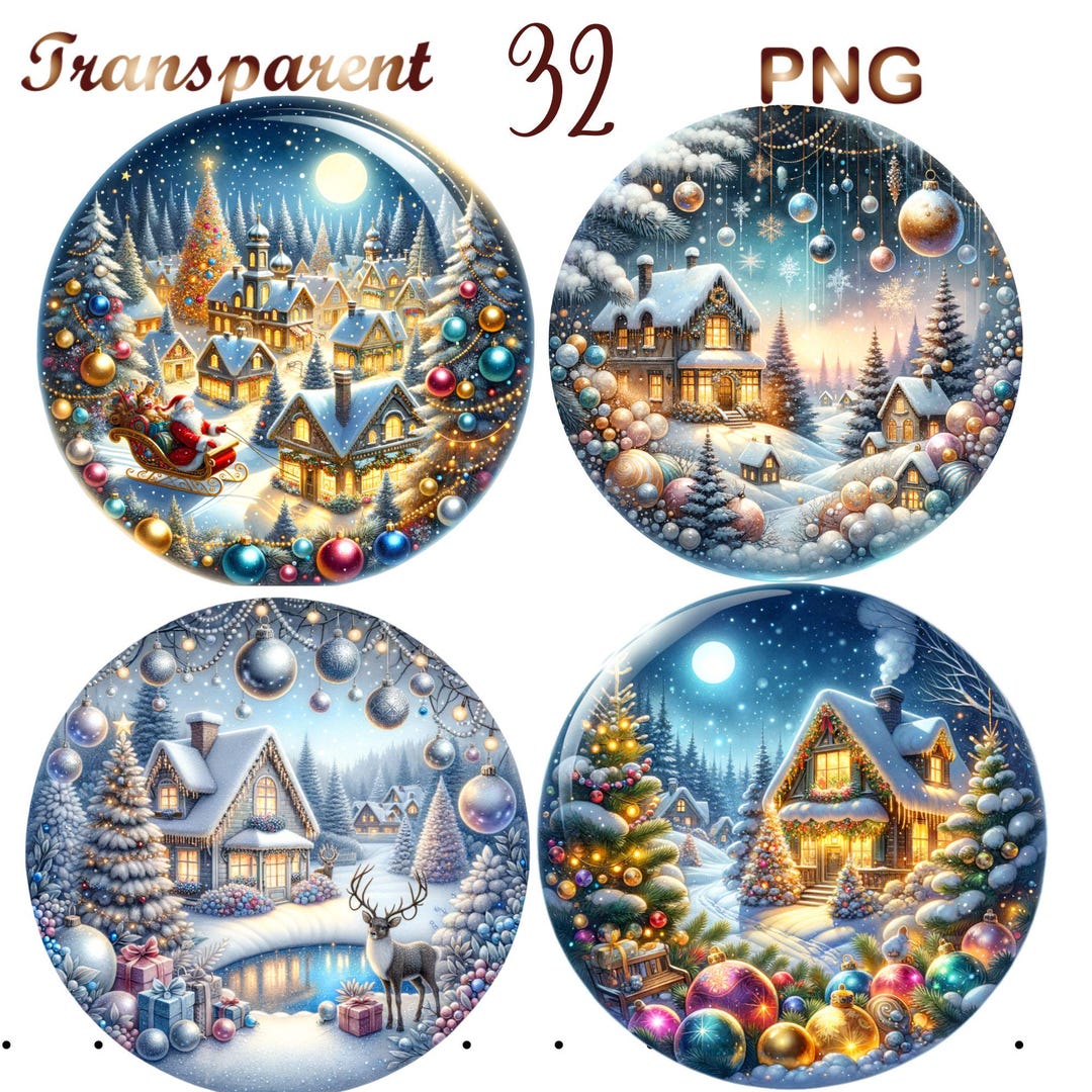 32 PNG Set 3 Christmas Landscapes Clipart Bundle,winter Holiday Scenery ...
