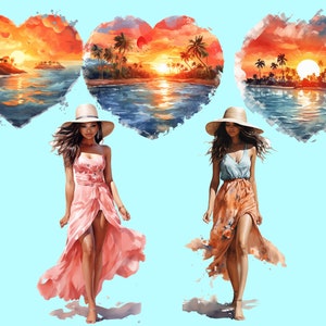 23 Watercolor Retro Beach Clipart Png, Retro Style PNG, Retro Lady PNG ...