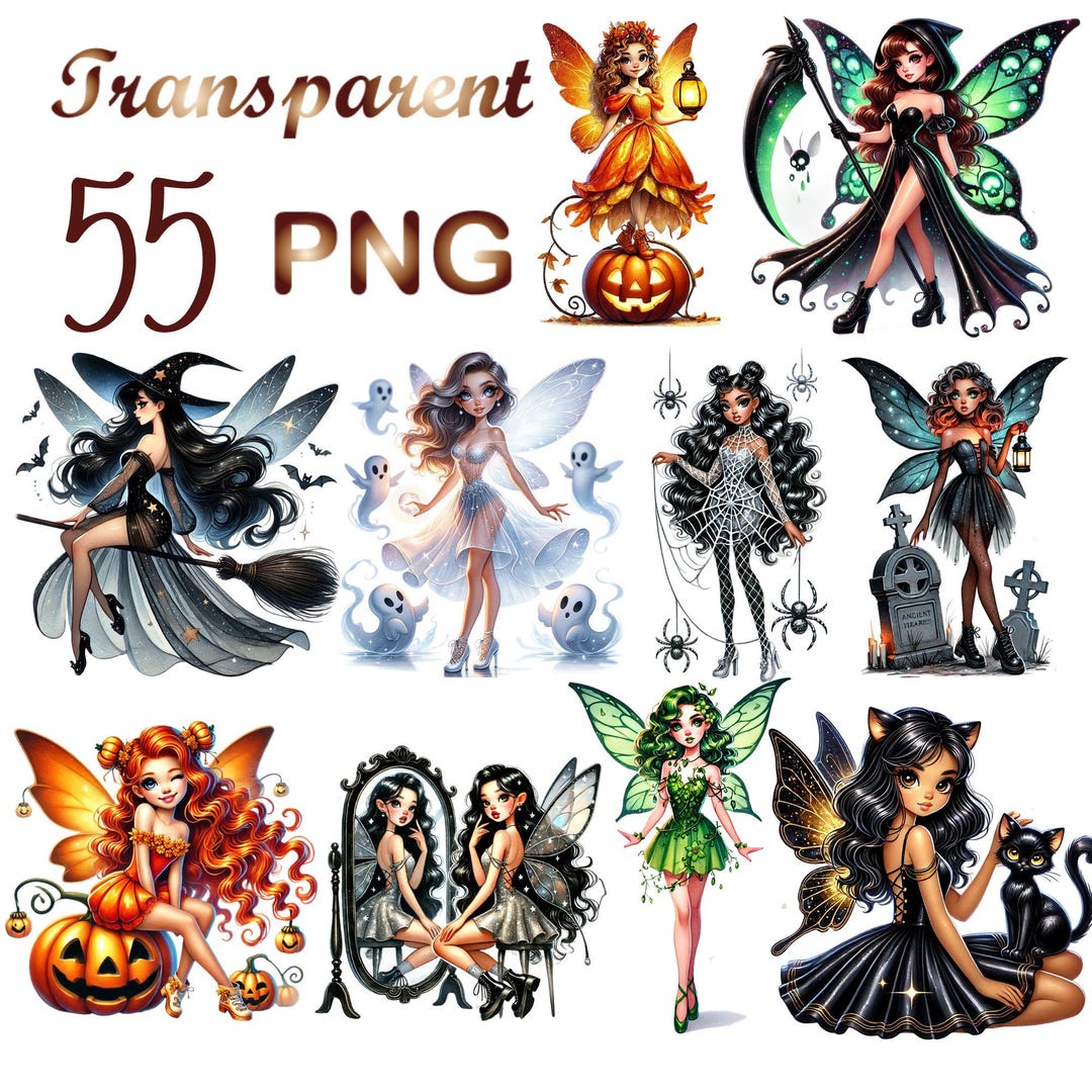 55 PNG, Halloween Fairy Clipart Bundle, Cute Halloween Fairy Clipart ...