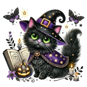 26 PNG, Cute Witch Cat Clipart Bundle, Witch Cat Clipart, Watercolor ...