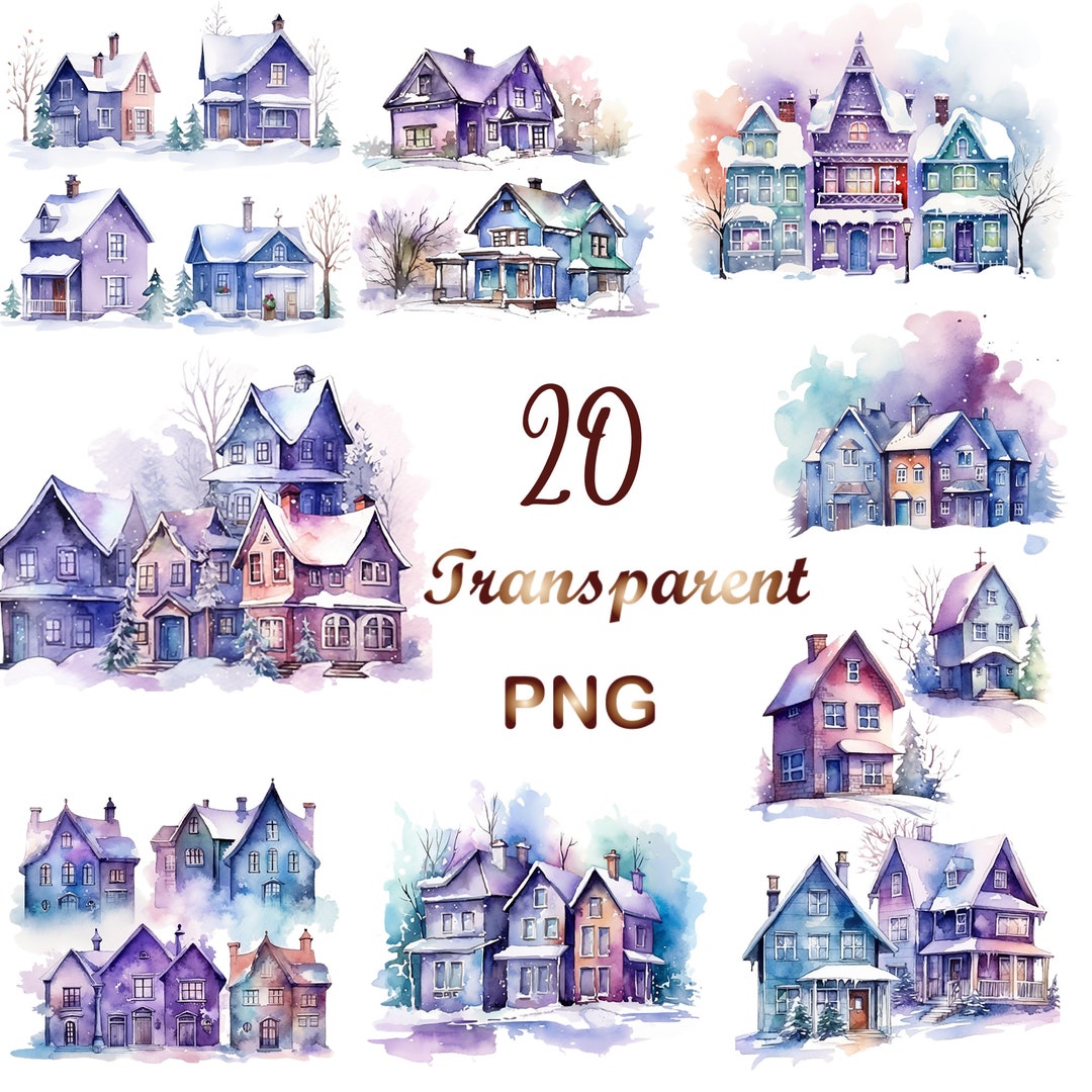 20 Watercolor Christmas House Png, Christmas Png, Christmas Sublimation ...