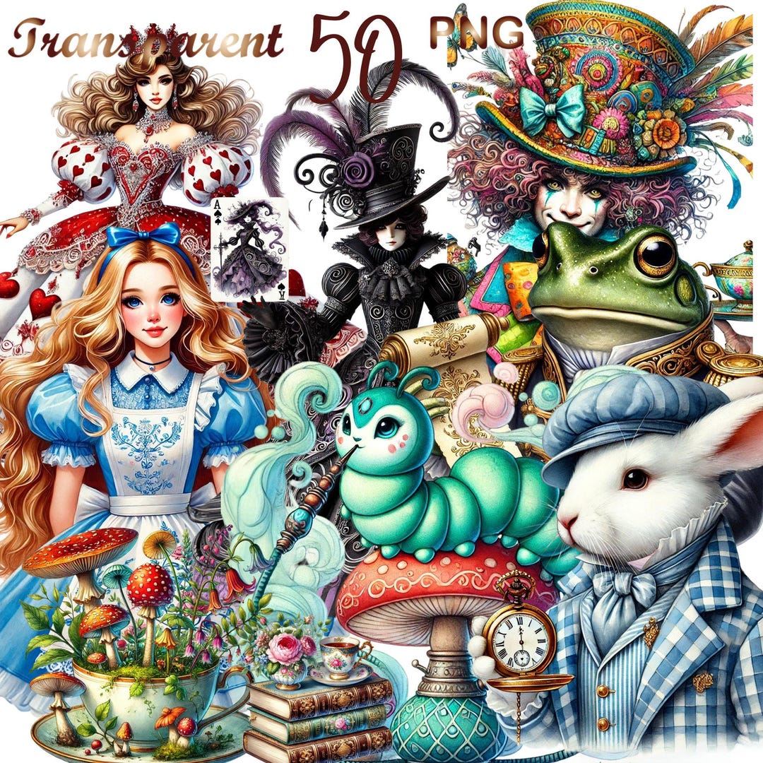 50 PNG Wonderland Clipart Bundle, Set 2, Whimsical Fantasy ...