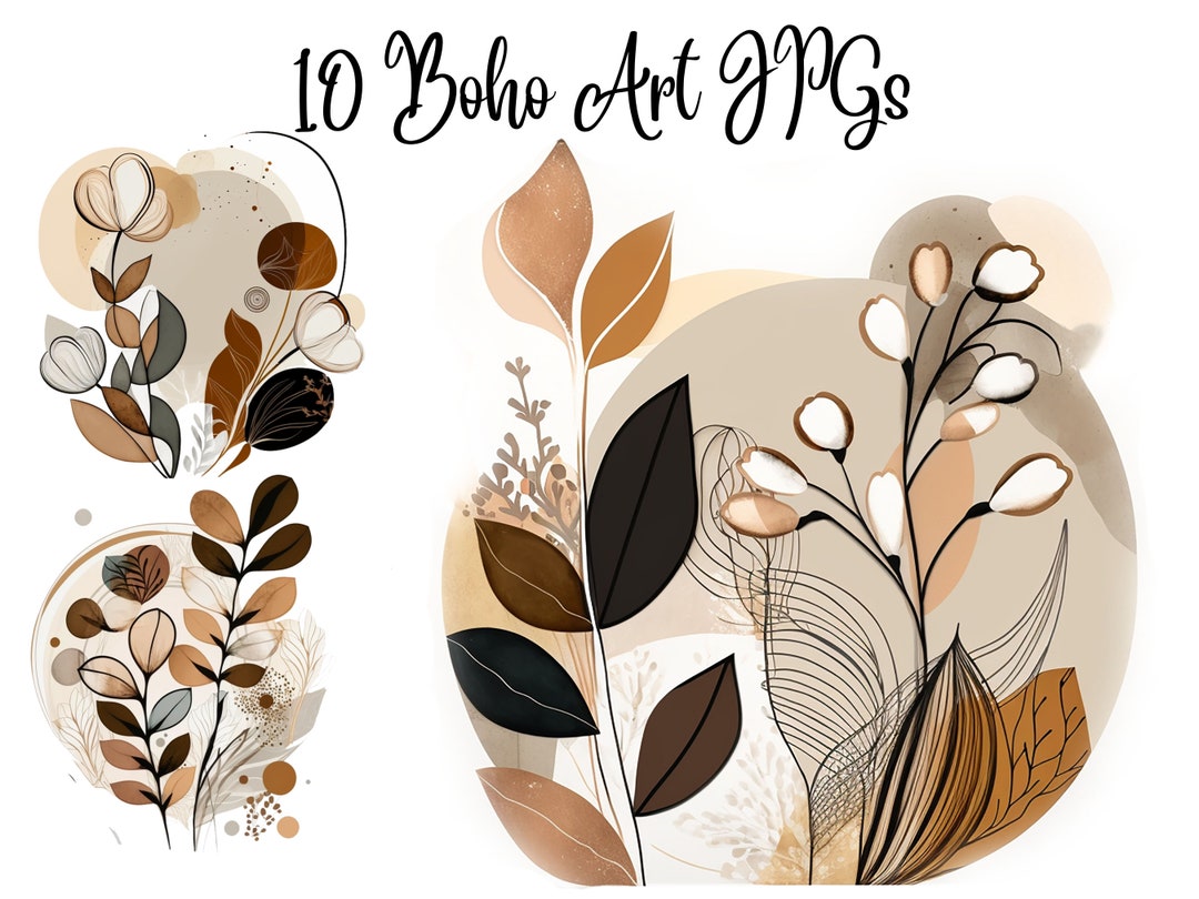 9 Boho Flowers Clipart, Boho Clipart, Jpgs, Commercial Use, Digital ...