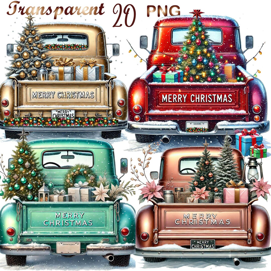 20 PNG Christmas Trucks Clipart Bundle, Holiday Truck Illustrations ...
